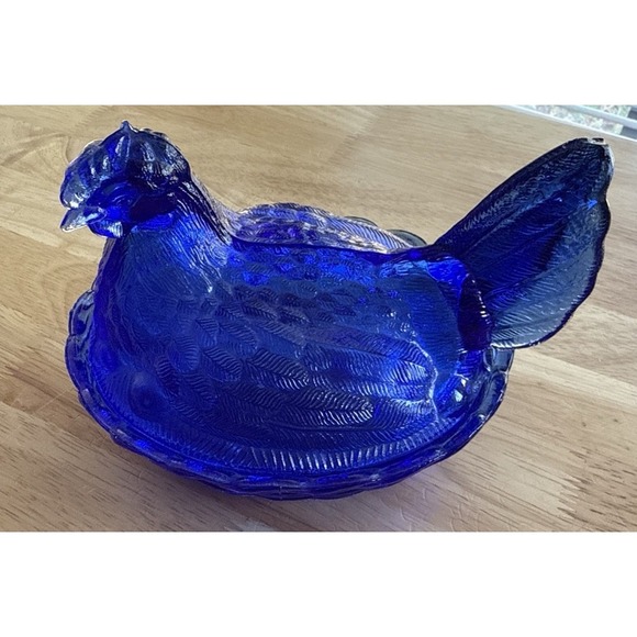 Unmarked | Art | Vintage Cobalt Blue Glass Hen On Nest Candy Dish Small ...